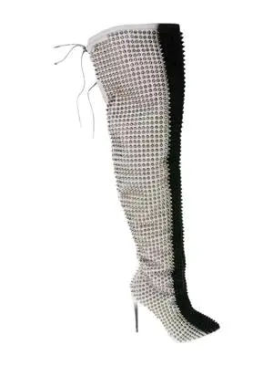 Philipp Plein Embellished Lace-up Over-the-knee Stiletto Boots - White
