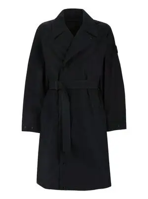 Stone Island Ghost Belted Logo-patch Trench Coat - Black