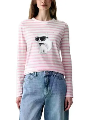 Karl Lagerfeld Long Sleeve Striped T-shirt - Pink