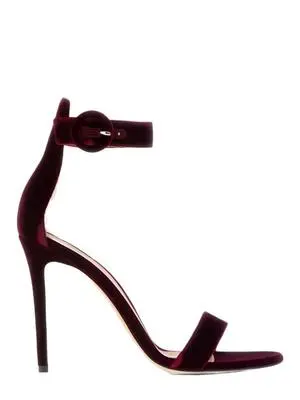 GIANVITO ROSSI Burgundy Velvet Portofino Sandals - Red