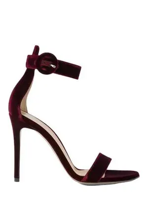 GIANVITO ROSSI Burgundy Velvet Portofino Sandals - Red