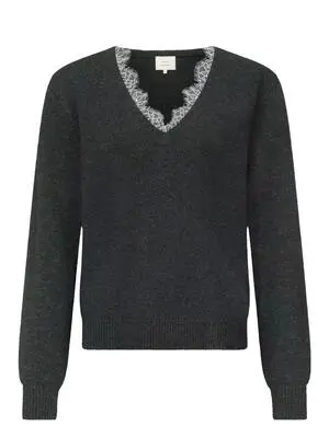 Loulou De Saison Leyla Lace-trim V-neck Sweater - Grey