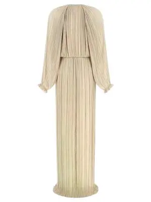 Fabiana Filippi Pleated Maxi Dress With Puff Sleeves - Neutrals