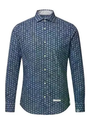 TINTORIA MATTEI 954 Geometric-print Long-sleeve Shirt - Blue