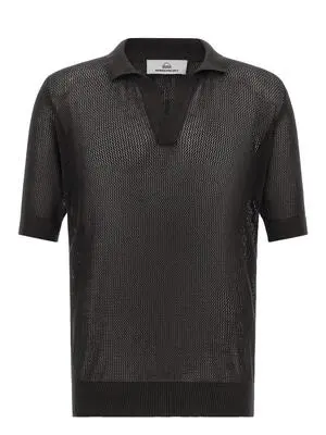 RIVIERA Knitted Openwork Polo Shirt - Black