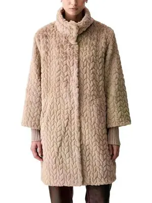 Joseph Ribkoff Faux Fur Chevron Pattern Coat - Neutrals