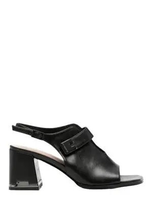 LINDA BAUMANN Buckle-detail Slingback Block Heel Sandals - Black