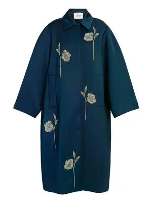 Erdem Embroidered Satin Coat - Blue