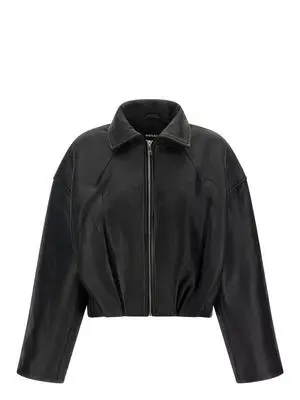 ROTATE BY BIRGER CHRISTENSEN Boxy Leather Jacket - Black