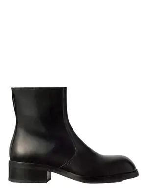 LEMAIRE Zipped Ankle Boots In Shiny Leather - Black