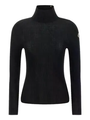 Moncler Ribbed Knit Roll Neck Sweater - Black
