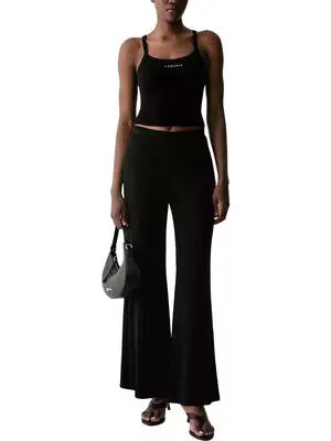 LA MANIA Ribbed Knit Logo Print Top - Black
