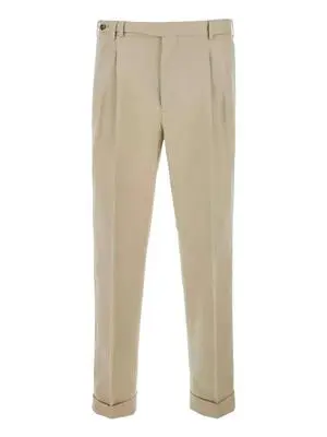 PT TORINO Pleated Turn-up Trousers - Neutrals
