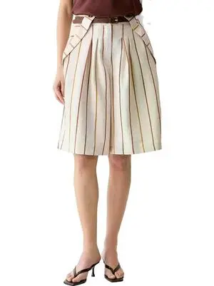 VICOLO Striped Pleated Shorts - Neutrals