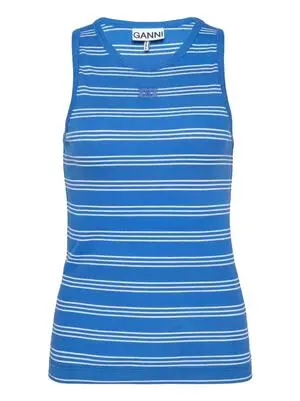 GANNI Striped Ribbed Tank Top - Blue