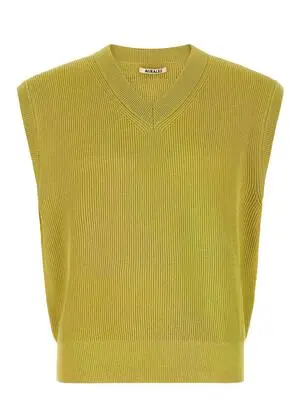 Auralee Ribbed Knit V-neck Vest - Yellow