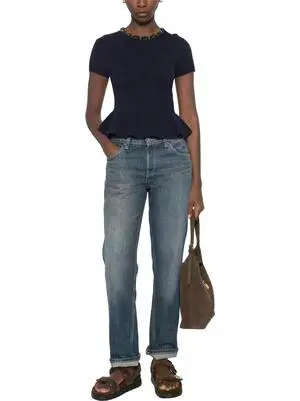 Sandro Crystal-embellished Ribbed Knit Peplum Top - Blue
