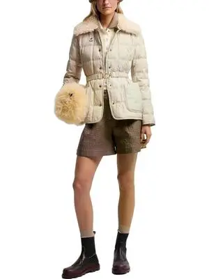 Moncler Cygnes Quilted Down Jacket With Detachable Shearling Collar - Neutrals
