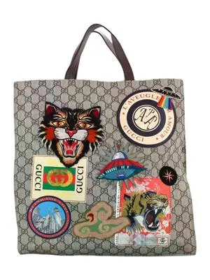 Gucci Gg Coated Canvas Applique North South Tote Bag - Brown