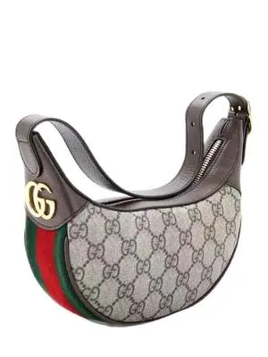 Gucci Ophidia Half Moon Mini Hobo Bag In Gg Coated Canvas - Brown