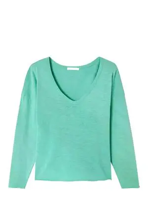 American Vintage Sonoma V-neck Long Sleeve T-shirt - Green