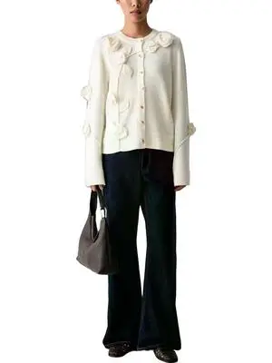 Farm Rio Floral Appliqué Button-up Cardigan - Neutrals