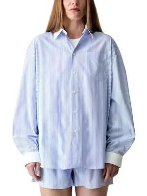 SPORTY & RICH Striped Embroidered Logo Shirt - Blue