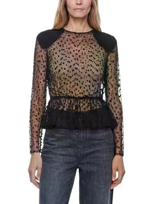 Chloé Tulle Dot Print Peplum Blouse - Black