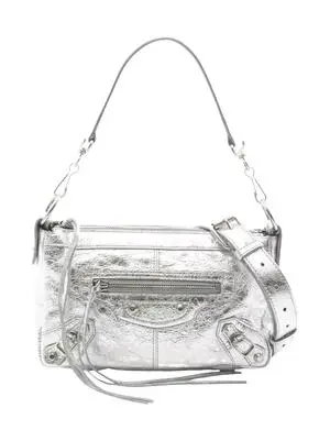 Balenciaga Mini Metallic Lambskin Le City Moto Bag Satchel - Silver