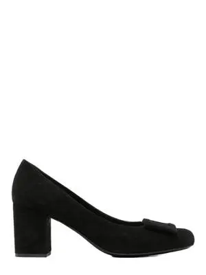 Saint Laurent Suede Buckle Detail Block Heel Pumps - Black