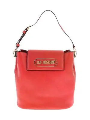 Moschino Pebbled Logo-plaque Bucket Bag - Red