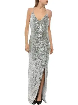 Balmain Sequin Embellished V-neck Maxi Dress - Silver