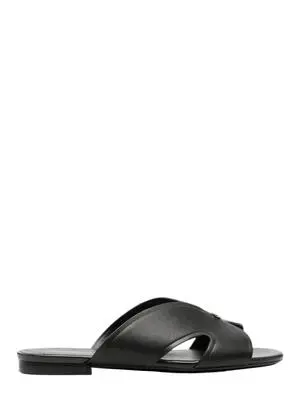 SERGIO MORETTI FIRENZE Leather Cut-out Detail Flat Sandals - Black