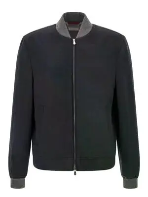 Brunello Cucinelli Cashmere Zip-up Bomber Jacket With Contrast Ribbed Trim - Blue