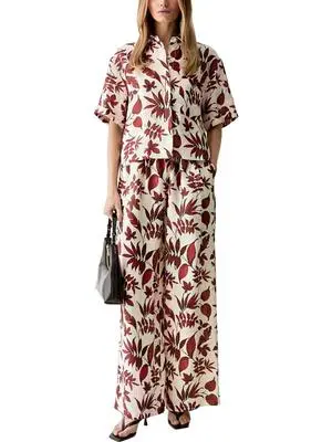 VICOLO Leaf-print Short-sleeve Shirt - Neutrals