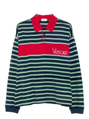 Versace Striped Logo-embroidered Polo Shirt - Blue