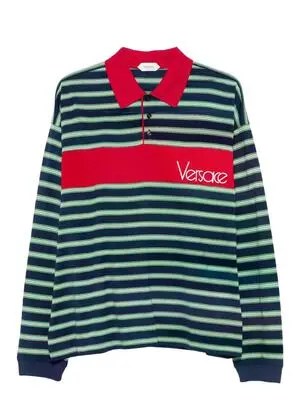 Versace Striped Logo-embroidered Polo Shirt - Blue