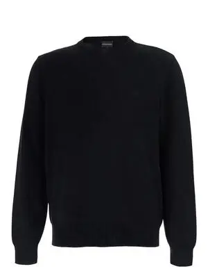 Emporio Armani Logo-embroidered Crew Neck Sweater - Black