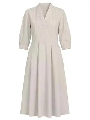 Liviana Conti Madeleine V-neck Pleated Midi Dress - Neutrals
