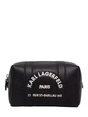 Karl Lagerfeld Grained Texture Embroidered Logo Makeup Bag - Black