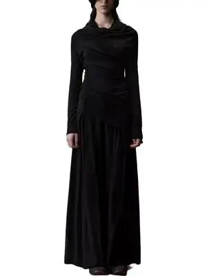 ELYWOOD Asymmetrical Draped Off-shoulder Long-sleeved T-shirt - Black