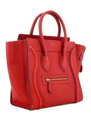 Celine Luggage Bag Grainy Leather Micro Tote Bag - Red