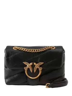 Pinko Quilted Leather Shoulder Bag With Love Birds Plaque - Black