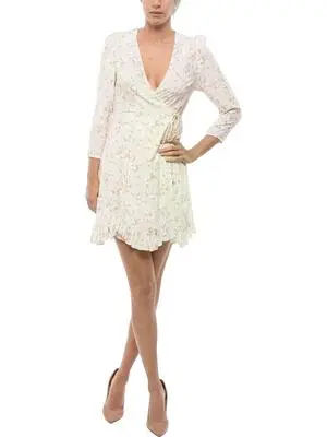 SAMSOE SAMSOE Janine Floral-print Mini Wrap Dress - Neutrals