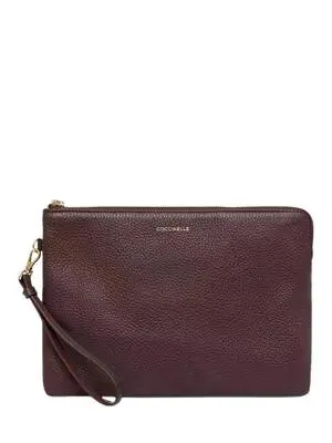 COCCINELLE Grained Leather Clutch With Wrist Strap - Red