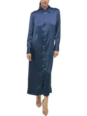Loulou De Saison Satin Maxi Shirt Dress - Blue