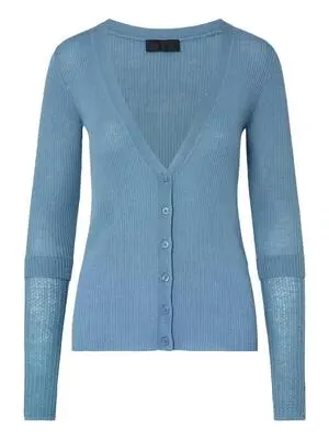 Liu Jo Pure Wool Cardigan With Punched Inserts - Blue
