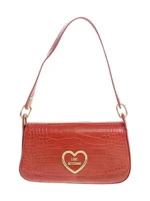 Moschino Logo Plaque Croc-effect Shoulder Bag - Red
