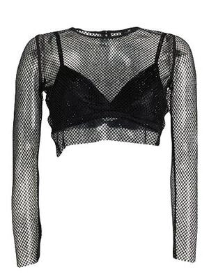 ELISABETTA FRANCHI ELISABETTA FRANCHI Black Fishnet Crystal Embellished Crewneck Long Sleeve Top