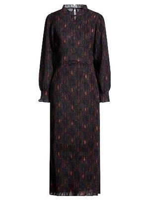 Antik Batik Multicolor Shirred Ruffle Maxi Dress - Blue